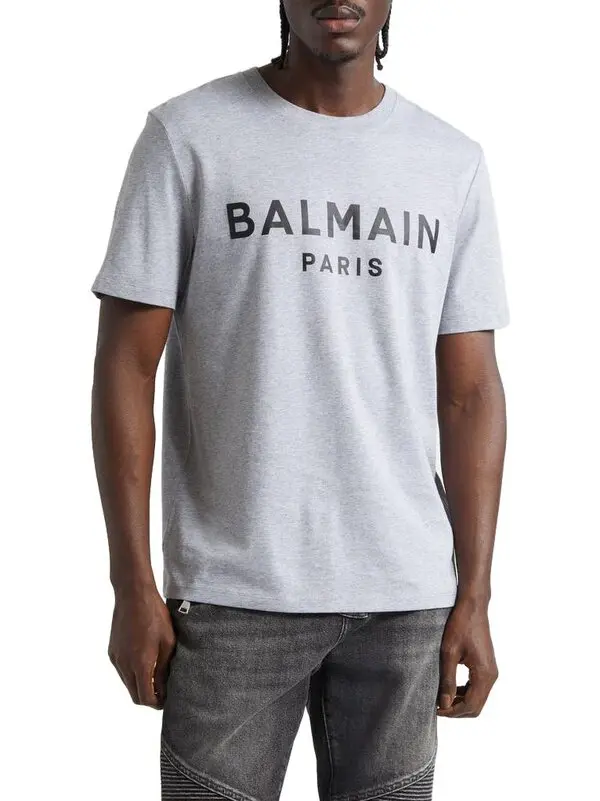 Balmain Print Cotton T-shirt - Yeq Grey/black