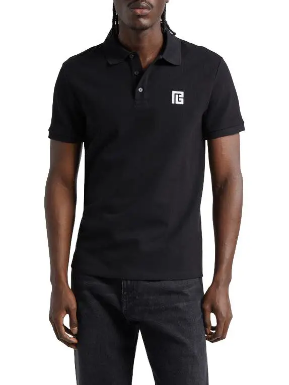 Balmain Embroidered Logo Cotton Polo - Eab Blk/white
