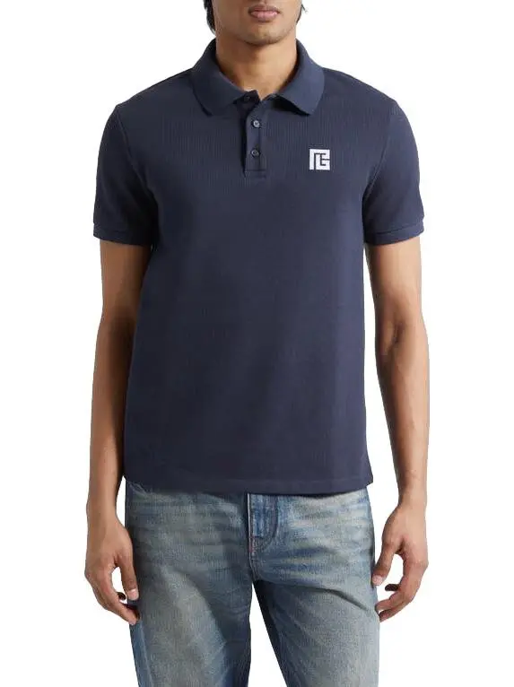 Balmain Embroidered Logo Cotton Polo - Siv Navy/white