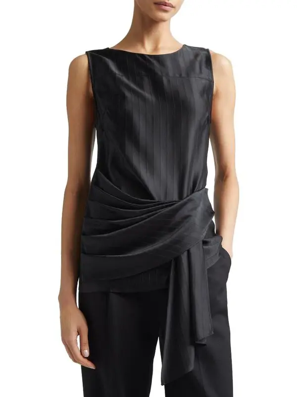 Loulou De Saison Fonda Draped Asymmetric Top - Black