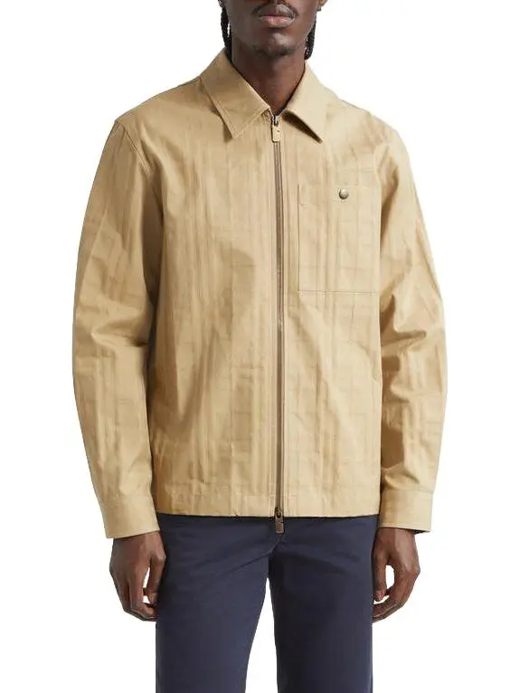 Burberry Oakwell Cotton Jacquard Zip Jacket - Sandstorm Beige Chk