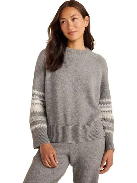 HAVEN WELL WITHIN Organic Cotton Blend Fair Isle Crewneck Sweater - Fog Heather