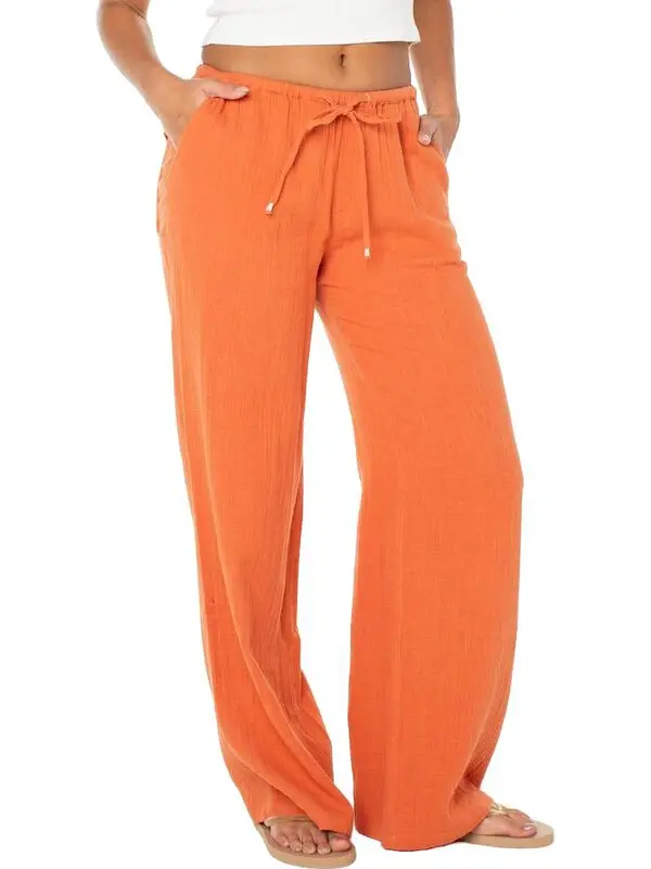 Roxy Iyla Cotton Crinkle Gauze Wide Leg Pants - Ginger Spice