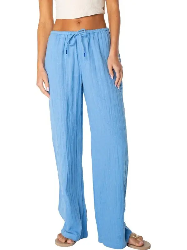 Roxy Iyla Cotton Crinkle Gauze Wide Leg Pants - Silver Lake