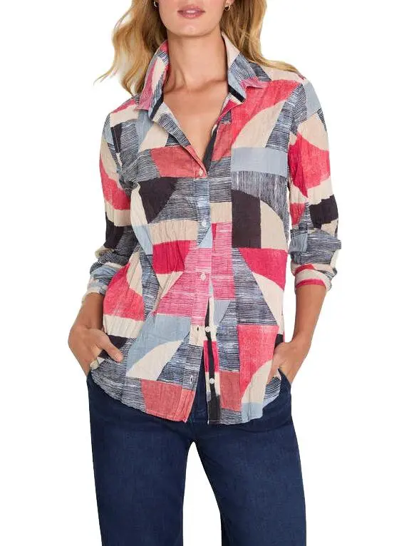 NIC+ZOE Set Sail Crinkle Cotton Shirt - Red Multi