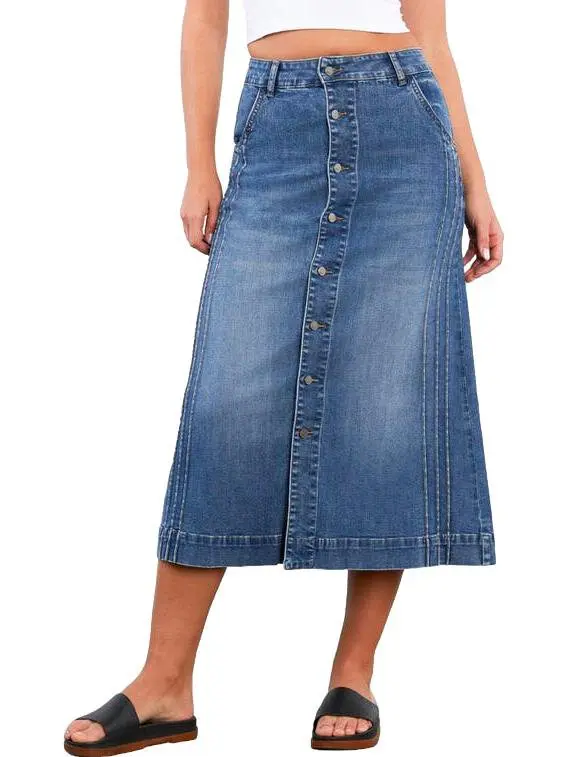WASH LAB DENIM For Keeps Denim Maxi Skirt - Fab Blue