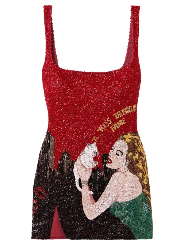CLIO PEPPIATT Kitten Beaded Tulle Mini Dress - Multi