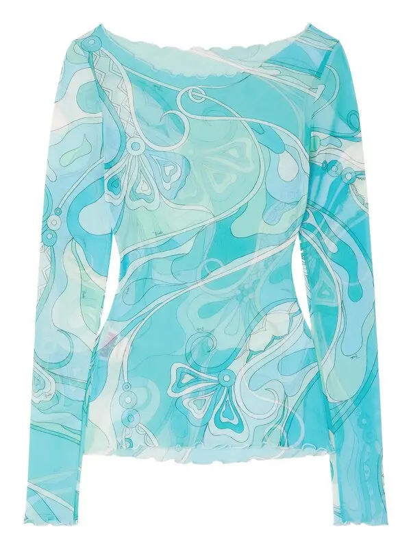 Emilio Pucci Printed Stretch-tulle Top - Blue
