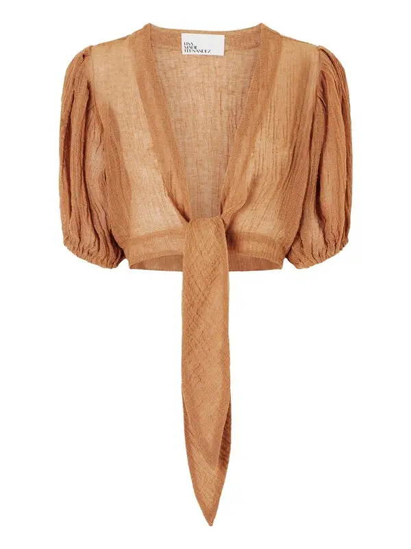 Lisa Marie Fernandez Pouf Cropped Wrap Top - Brown