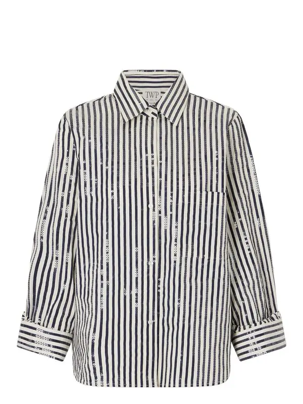 TWP Sequined Striped Cotton-blend Poplin Shirt - Blue