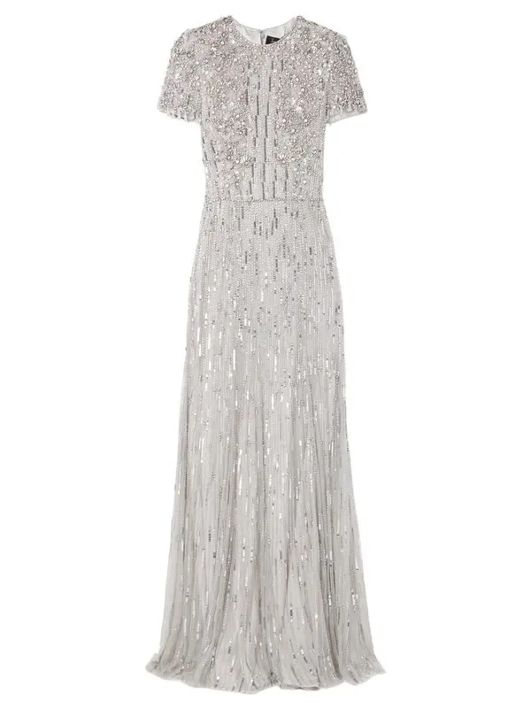 Jenny Packham Eliza Embellished Tulle Gown - Silver