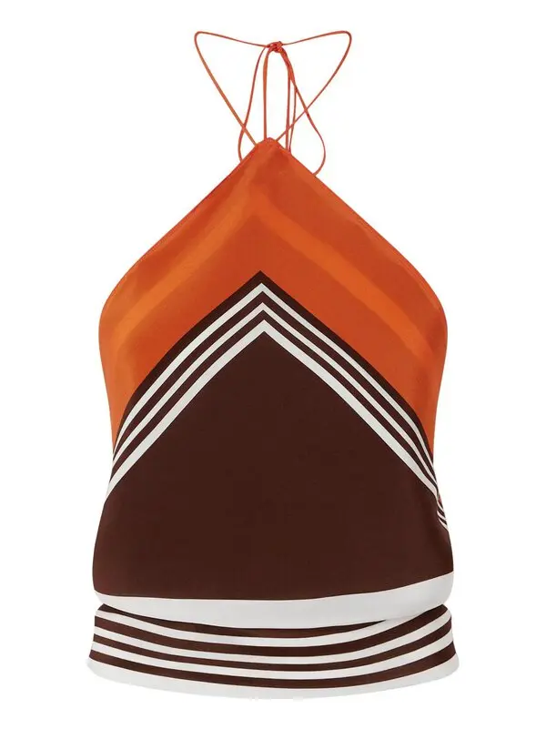 SIR. Destino Cropped Striped Silk-crepe Halterneck Top - Brown
