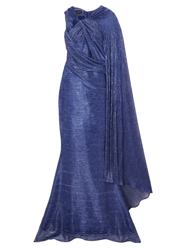 Talbot Runhof Asymmetric Cape-effect Metallic Gown - Blue
