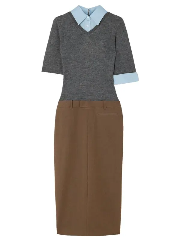 Staud Layered Wool-blend Midi Dress - Brown