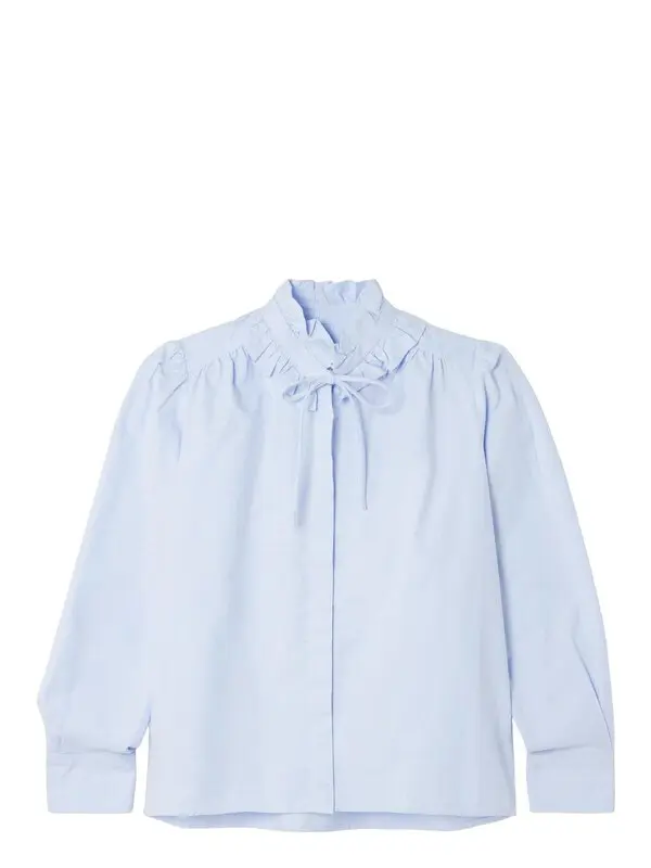 Citizens Of Humanity Calista Tie-detailed Ruffled Cotton-poplin Shirt - Blue