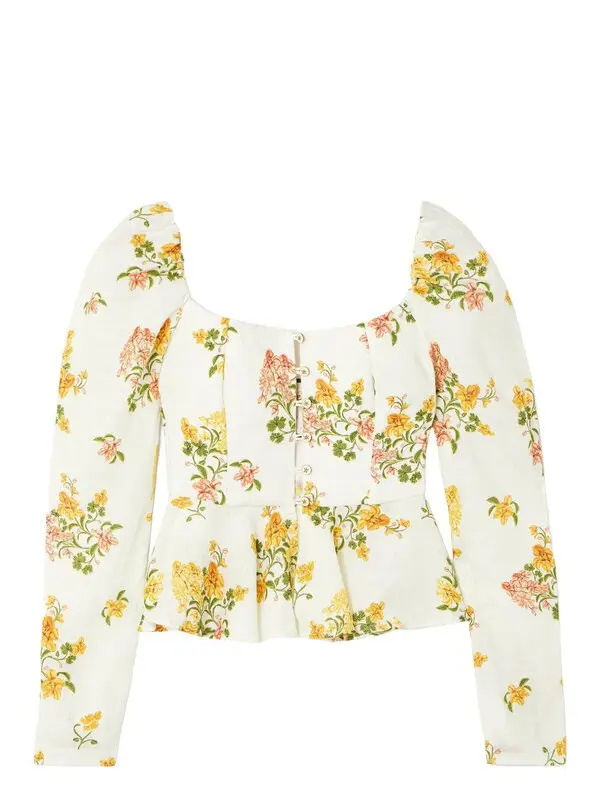 Agua Bendita Bromelia Cordillera Floral-print Linen Peplum Top - Multi