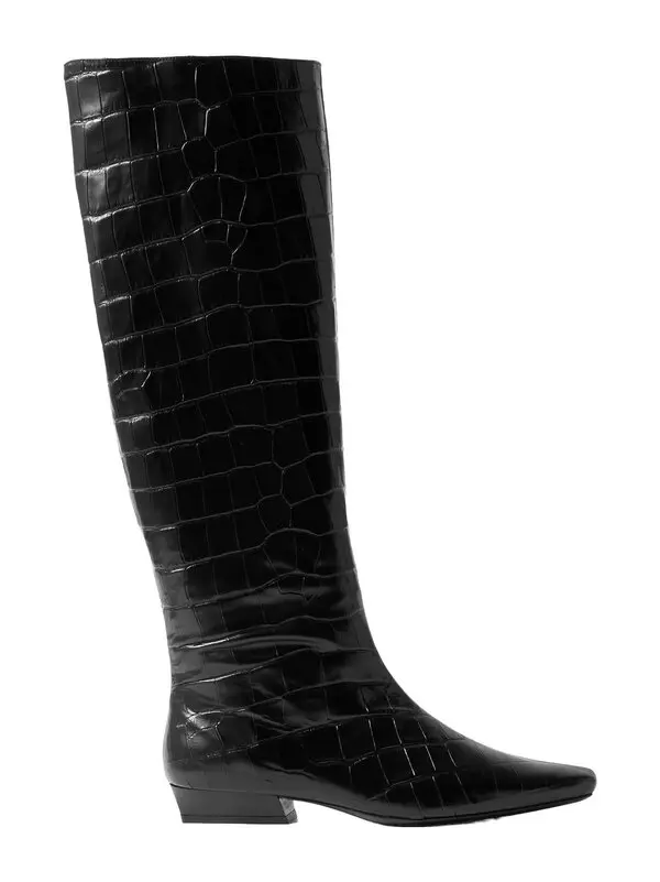 Staud Wally Croc-effect Leather Knee Boots - Black
