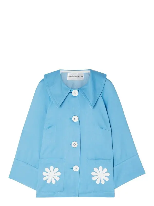 Sindiso Khumalo Pumla Floral-print Cotton-gabardine Jacket - Blue