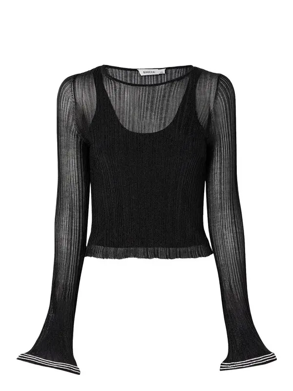 Simkhai Maebry Crystal-embellished Metallic Ribbed-knit Top - Black