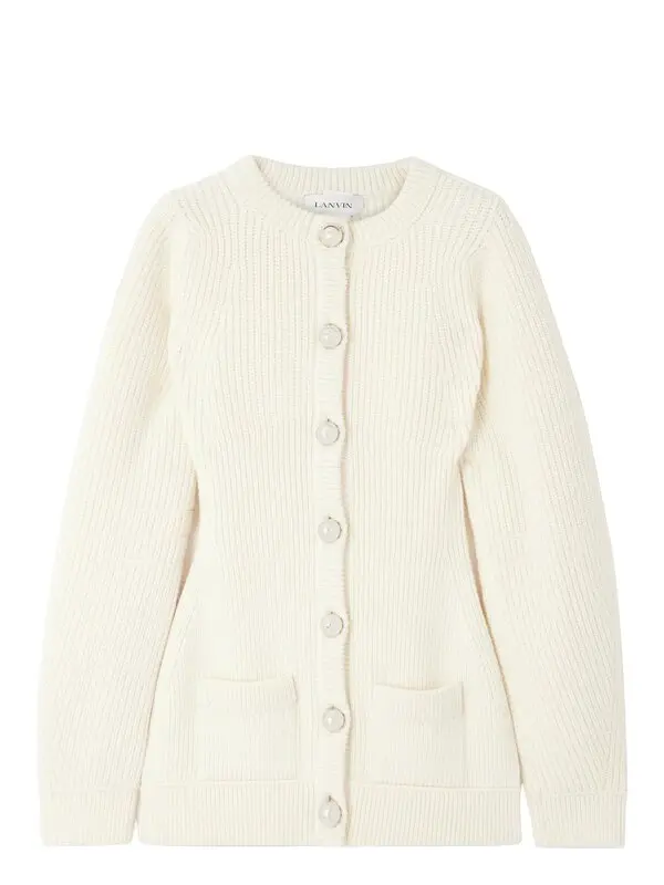 LANVIN Ribbed Wool Cardigan - Neutrals