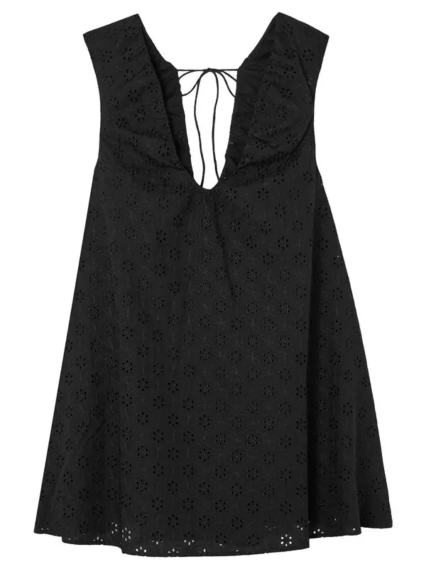 Faithfull The Brand Juana Tie-detailed Broderie Anglaise Mini Dress - Black