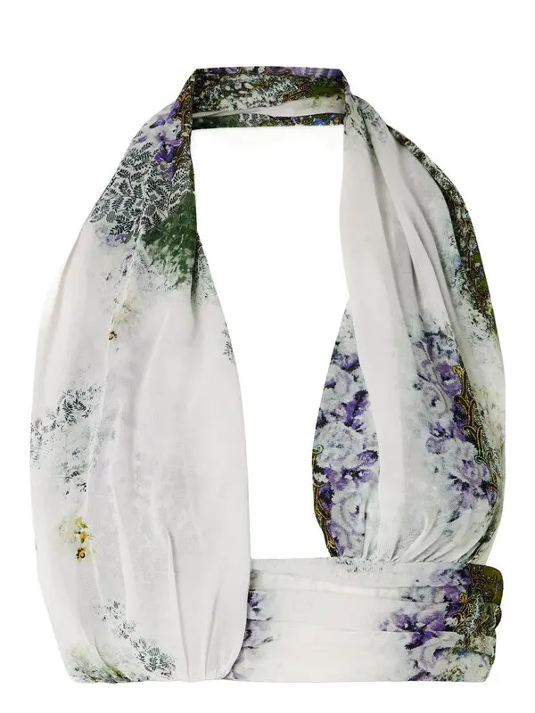 Christopher Esber Absence Cropped Printed Silk-chiffon Halterneck Top - Neutrals