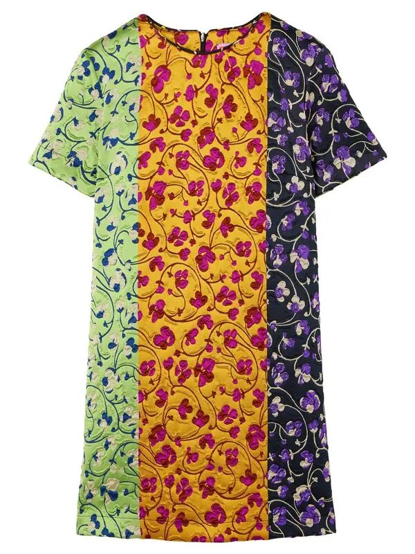 La DoubleJ Paneled Embroidered Cloque Mini Dress - Multi
