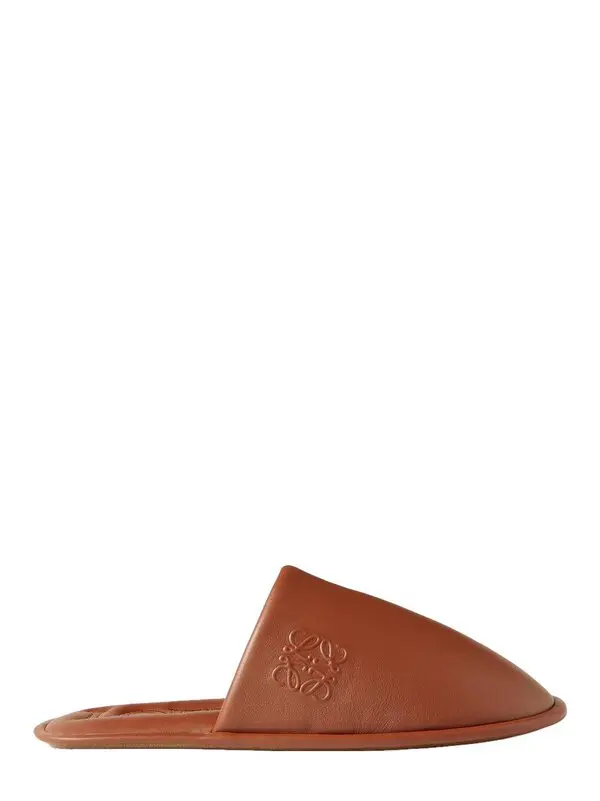 Loewe Logo-embossed Leather Slippers - Brown