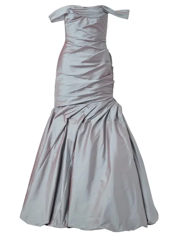 MARMAR HALIM One-shoulder Gathered Taffeta Gown - Blue