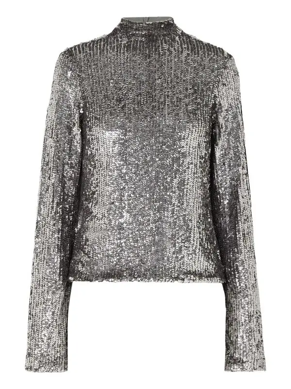INTERIOR Frances Sequined Stretch-tulle Top - Silver