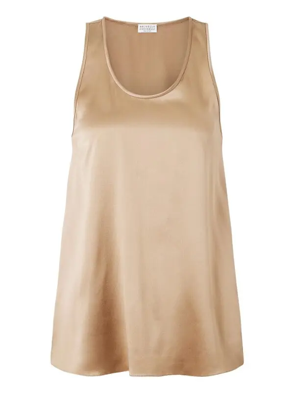 Brunello Cucinelli Silk-blend Satin Top - Brown