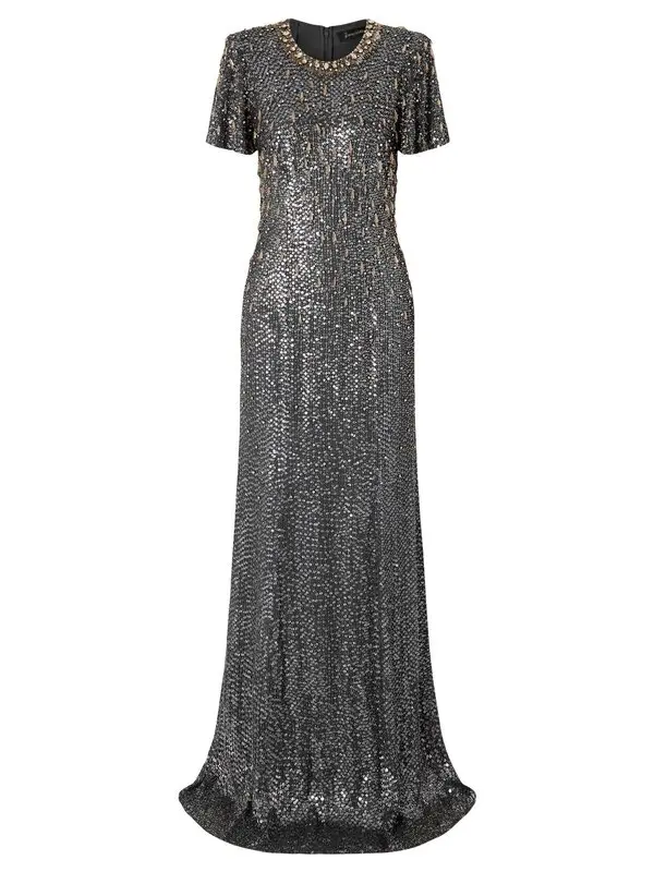 Jenny Packham Serenity Crystal-embellished Sequined Gown - Silver