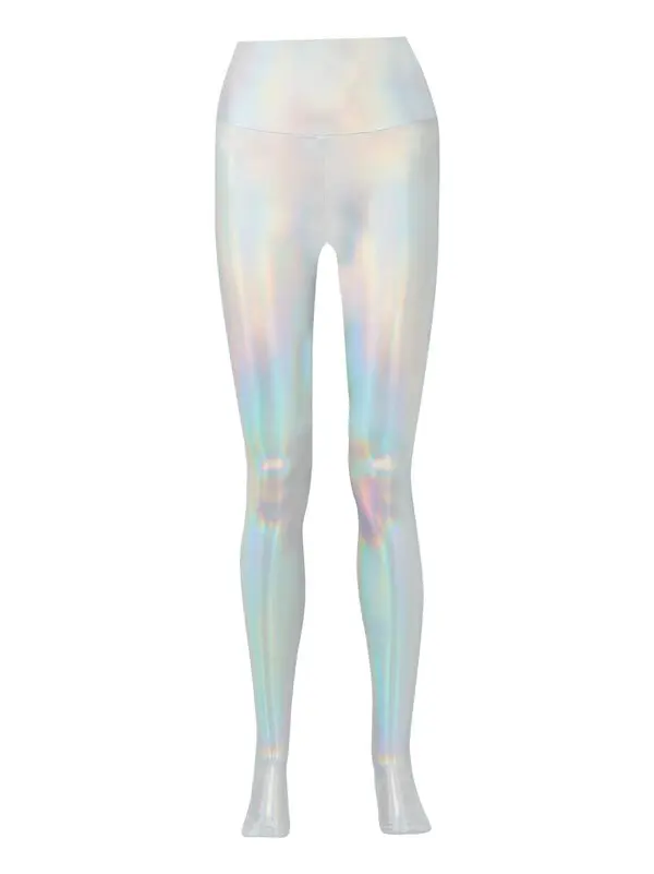 Norma Kamali Iridescent Coated Stretch-jersey Stirrup Leggings - Silver