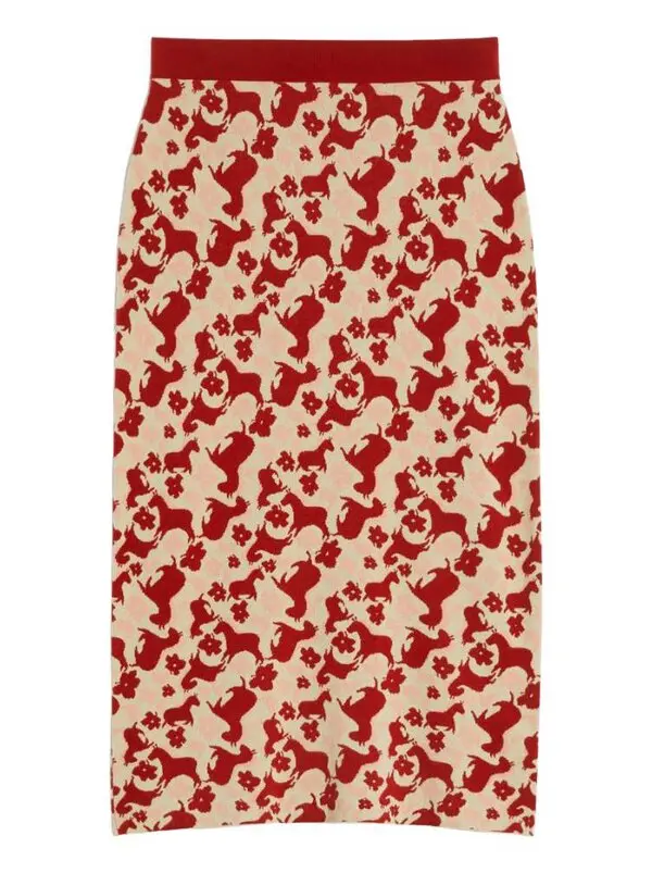 Max Mara Jacquard Knit Pencil Skirt - Red