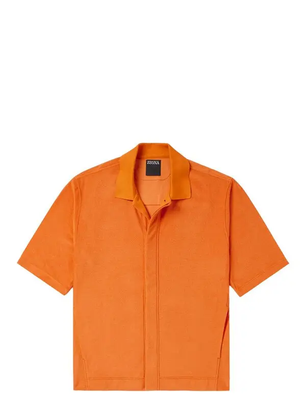 Zegna Cotton And Silk-blend Terry Shirt - Orange