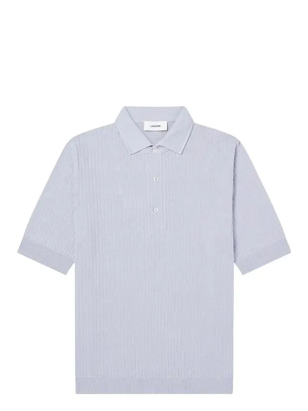 LARDINI Ribbed Linen And Cotton-blend Polo Shirt - Blue