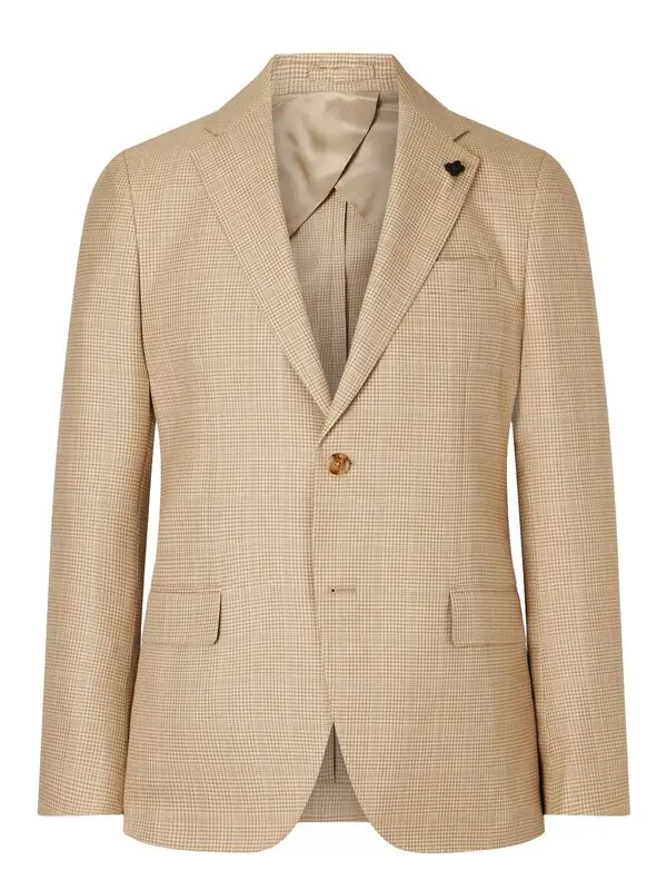 LARDINI Houndstooth Wool And Cotton-blend Blazer - Brown