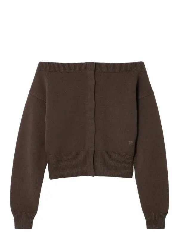 TOM FORD Off-the-shoulder Cropped Cashmere Cardigan - Brown