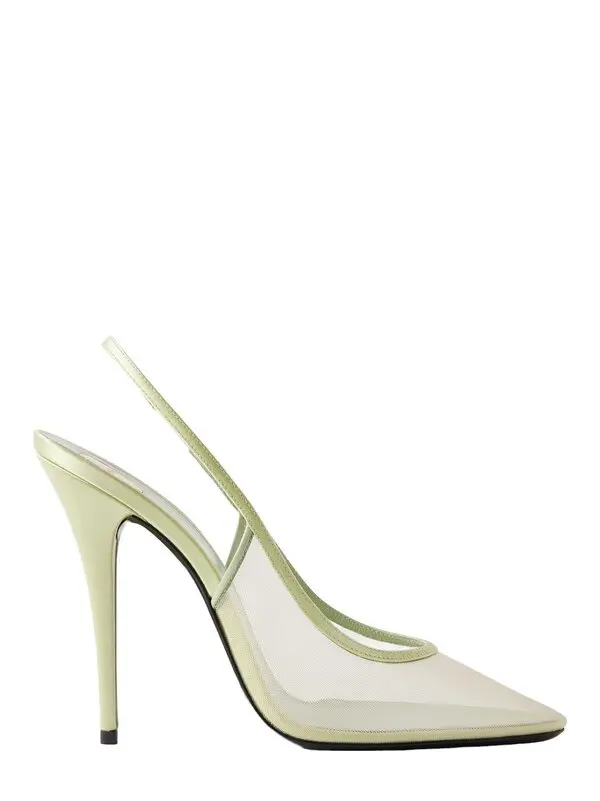 Saint Laurent Anita Satin-trimmed Mesh Slingback Pumps - Green