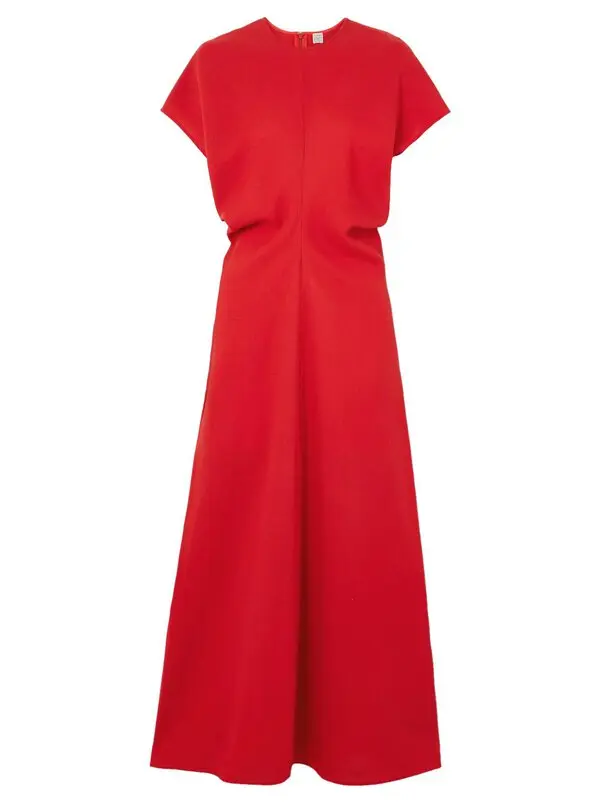 TOTEME Slouch Waist Gathered Wool-crepe Maxi Dress - Red