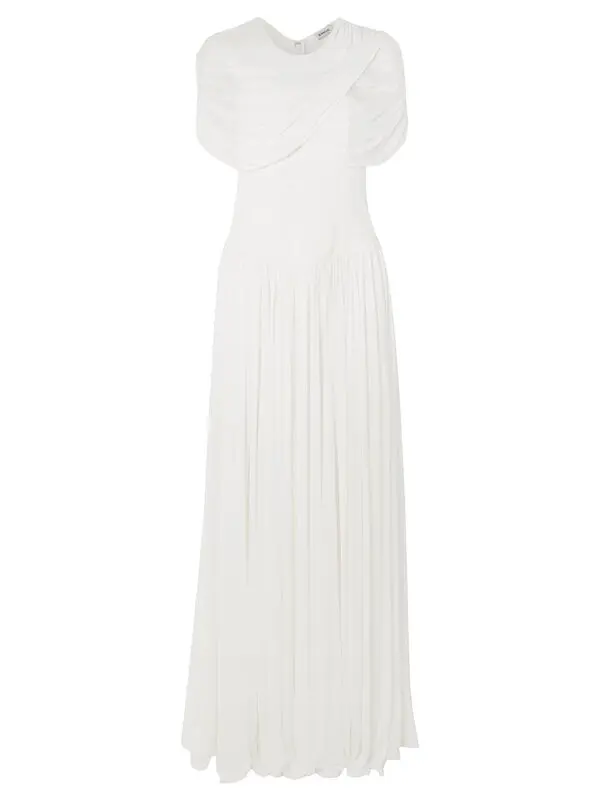 Simkhai Nancie Cape-effect Draped Pleated Jersey Maxi Dress - Ivory