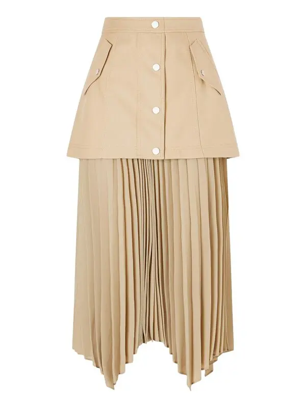 Veronica Beard Patricka Asymmetric Pleated Skirt - Neutrals