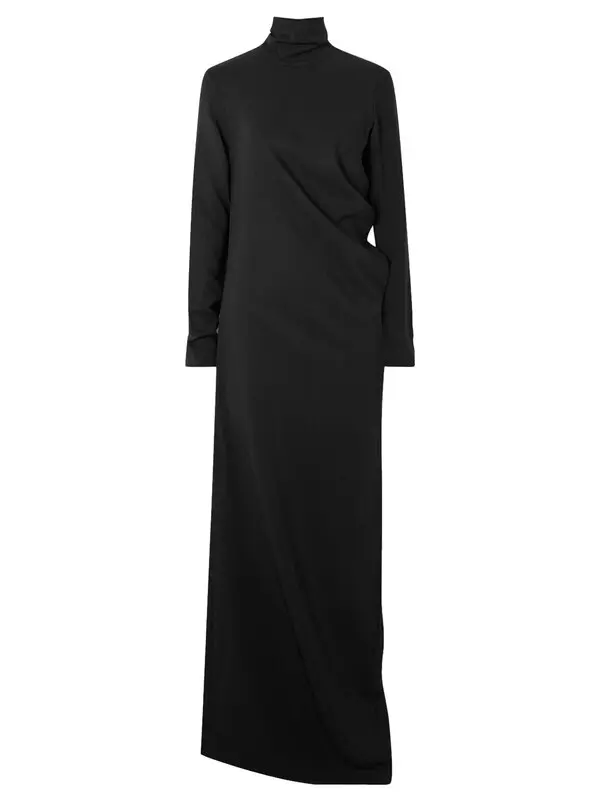 TOTEME Draped Jersey Turtleneck Maxi Dress - Black