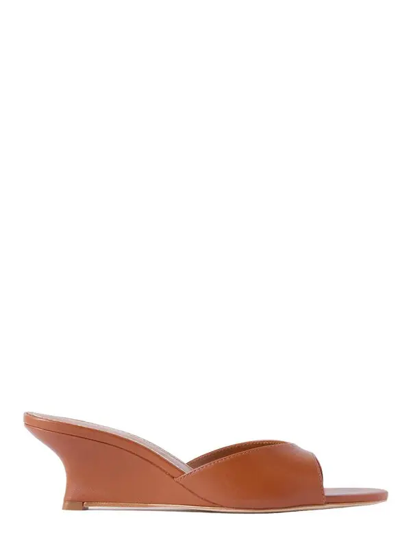 Staud Brigitte Leather Wedge Mules - Brown