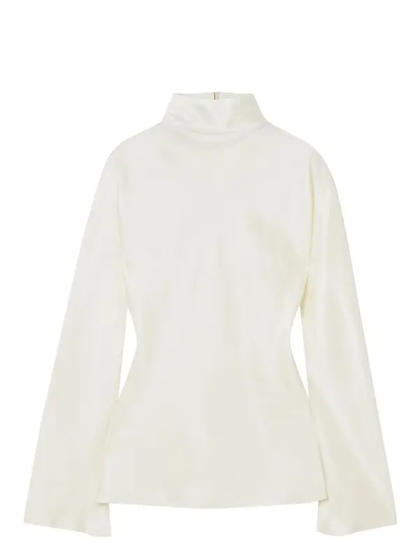 RÓHE Draped Satin Turtleneck Top - Neutrals
