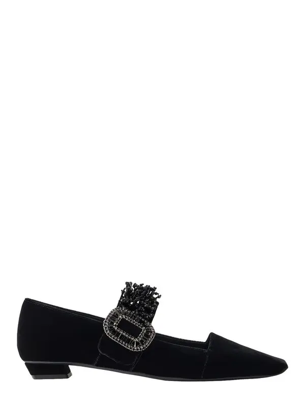 ROGER VIVIER Belle Vivier Embellished Velvet Mary Jane Pumps - Black