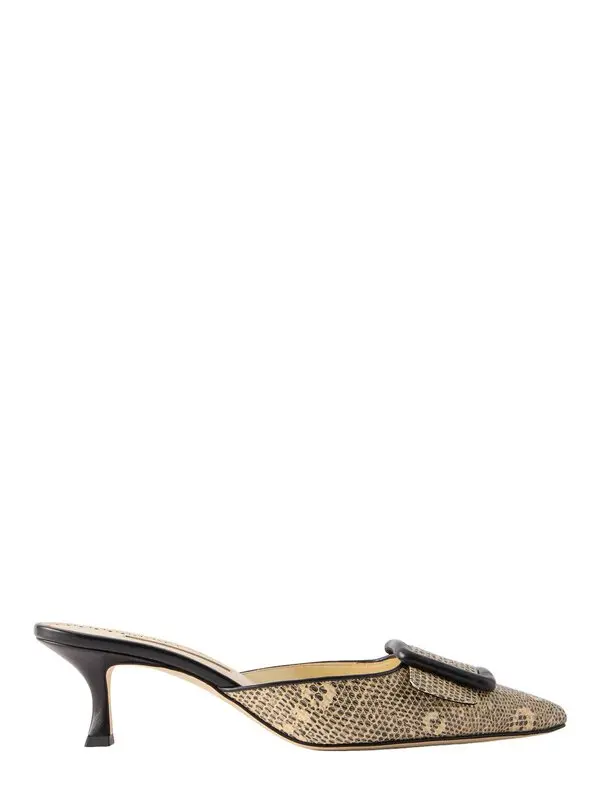 Manolo Blahnik Maysalebi 50 Lizard-effect Leather Mules - Cream