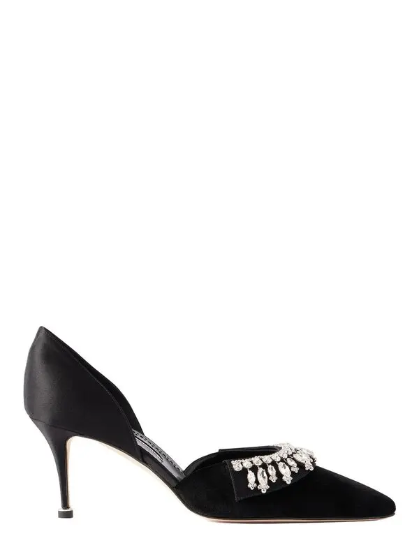 Manolo Blahnik Tulidor 70 Crystal-embellished Velvet Pumps - Black