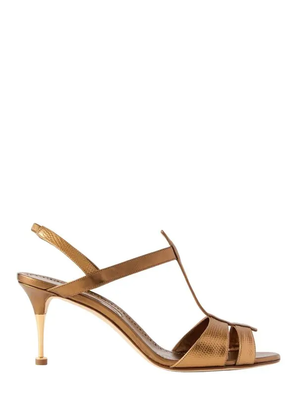 Manolo Blahnik Retaux Lizard-effect Leather Sandals - Bronze
