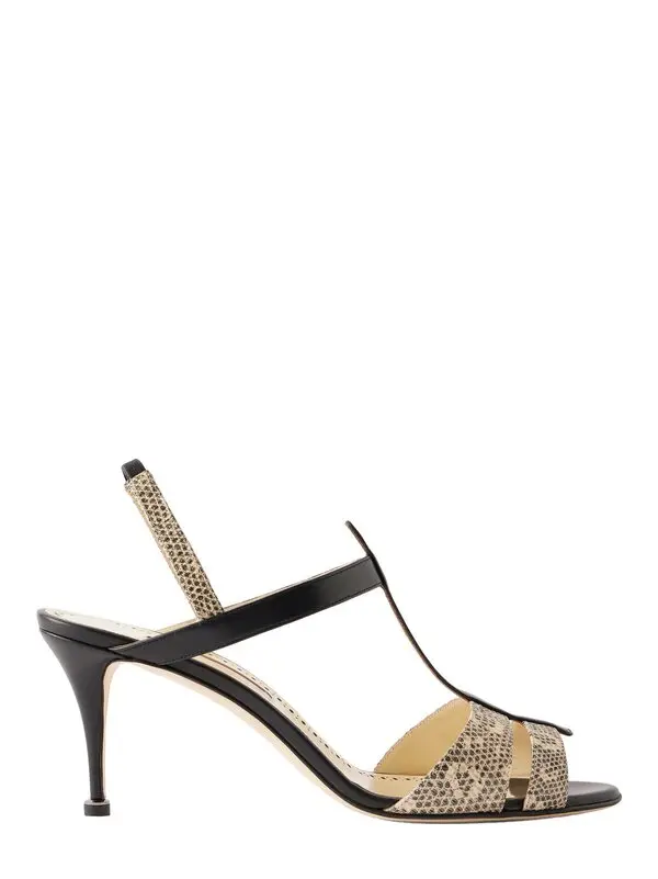 Manolo Blahnik Retauxlo 70 Lizard-effect Slingback Sandals - Neutrals